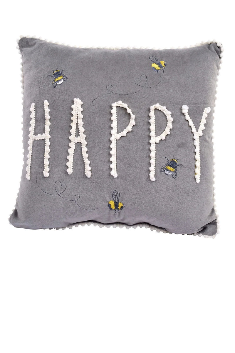 Square 'Happy' Bee Cushion – Polly's Patchwork